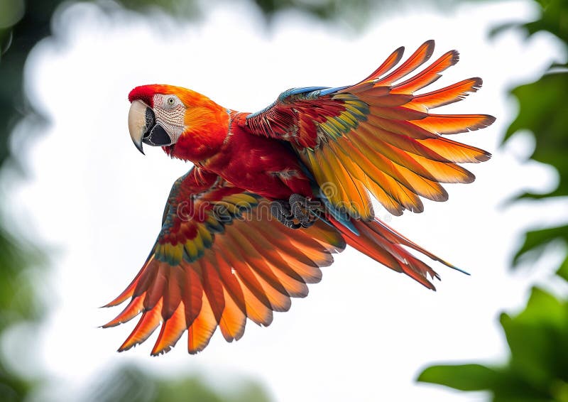 Large Red Macaw Parrot Flying in Tropical Green Forest.Macro.AI ...