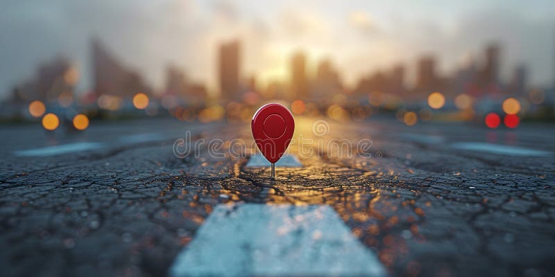 Large Red Map Pin on a City Map with a Blurred Cityscape Background ...