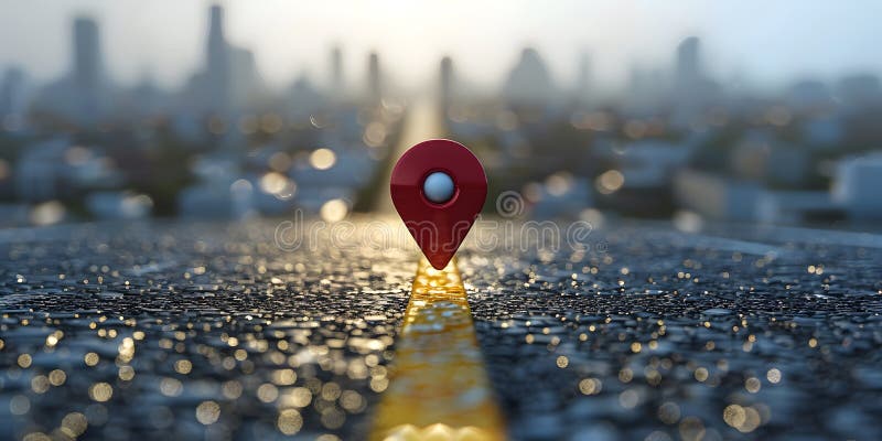 Large Red Map Pin on a City Map with a Blurred Cityscape Background ...