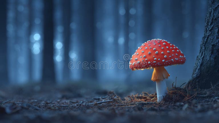 A Large Red Mushroom Dominates the Foreground of a Scenic Forest ...