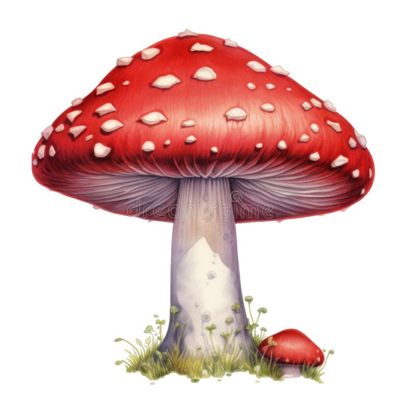 A Large Red Mushroom with White Spots and Smaller Mushroom Stock Image ...