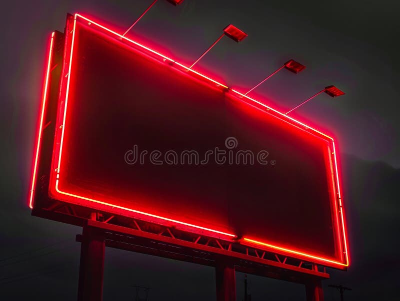 A Large Red Neon Billboard on a Dark Night Stock Image - Image of light ...