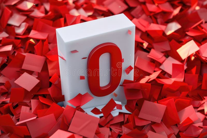A Large, Red Number Zero Sits Prominently on a White Cube, Surrounded ...