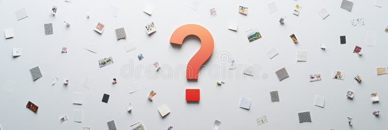 Large Red-orange Question Mark with Small Papers Scattered Around on a ...