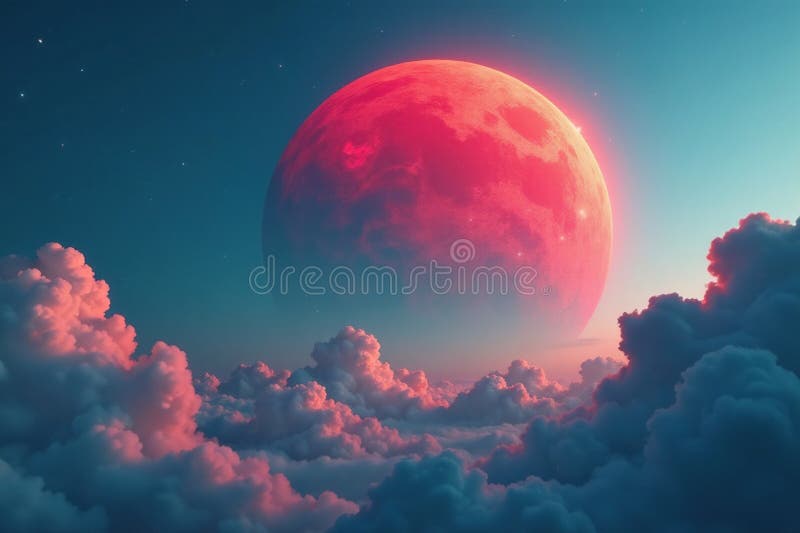 A Large Red Orb in the Western Sky with Clouds Cloud Natural Blue Stock ...