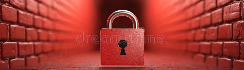 A Large Red Padlock in a Corridor with Red Brick Walls, Symbolizing ...
