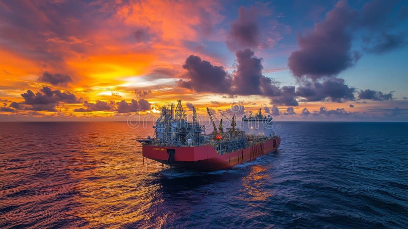 A Large Red Ship is Sailing in the Ocean Stock Illustration ...