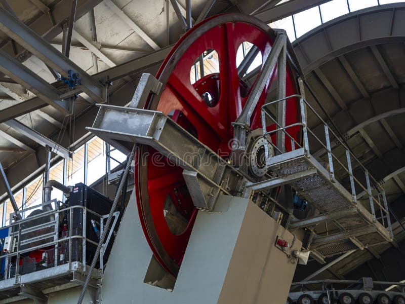 Large Spinning Wheel at the Main Station of the Cable Car Stock Photo ...