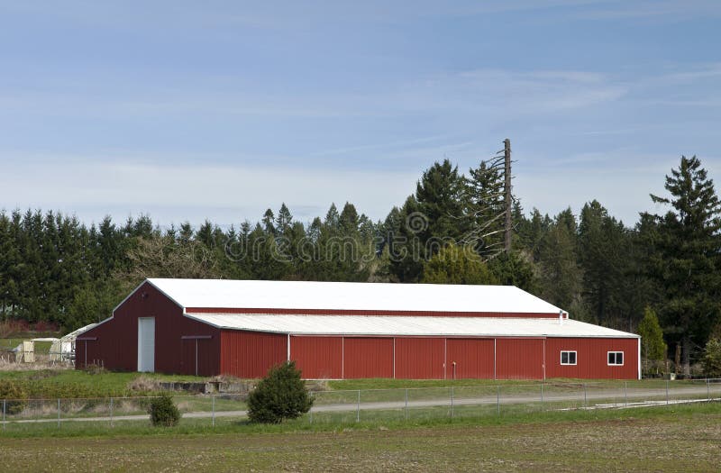 Large Red Warehouse Rural Oregon. Stock Image - Image of trees ...