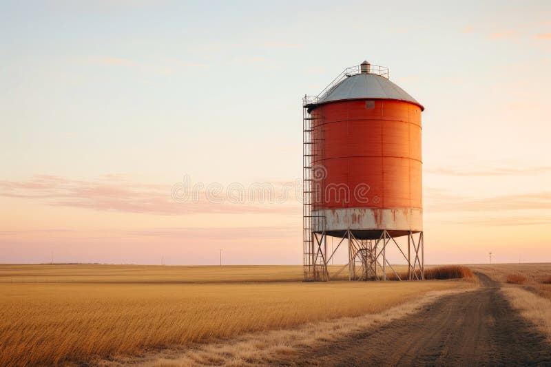 Large Red Water Tower Sitting on the Side of Road. Generative AI Stock ...