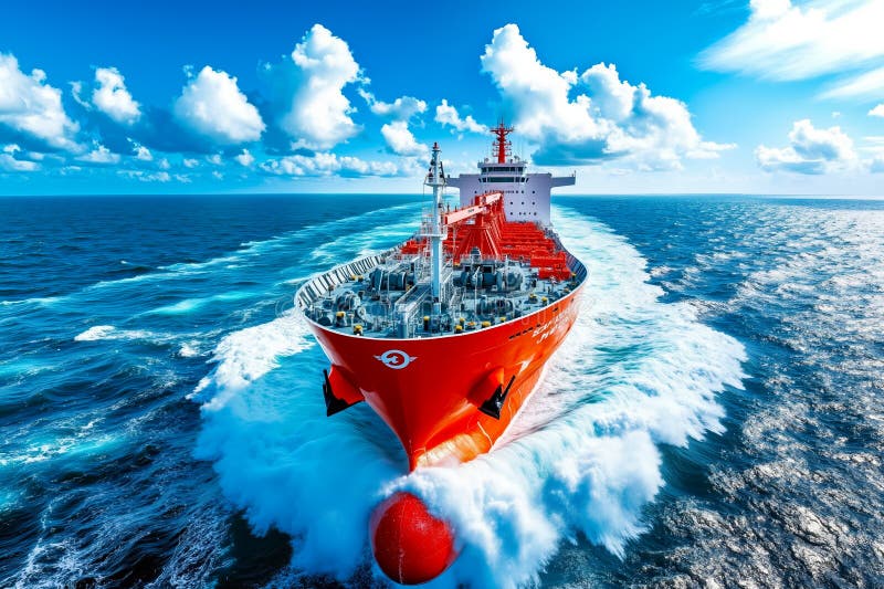A Large Red and White Ship in the Middle of the Ocean Stock Image ...