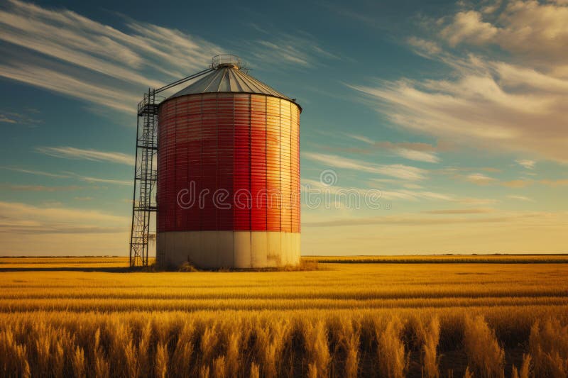 Large Red and White Silo in Wheat Field. Generative AI Stock ...