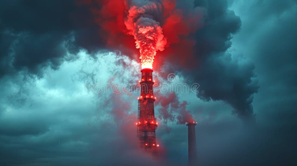 A Large Red and White Smoke Stack is Spewing Smoke into the Sky Stock ...