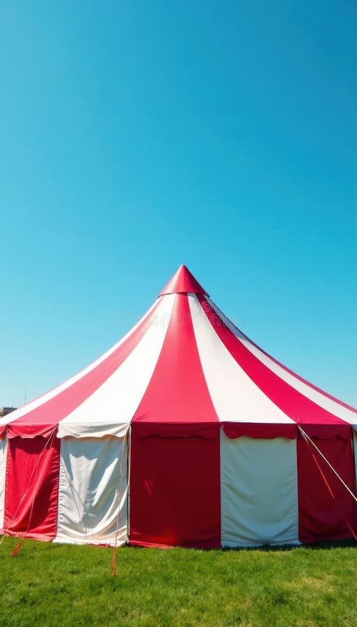 Large Red and White Striped Tent Under Clear Blue Sky, Light, Backdrop ...