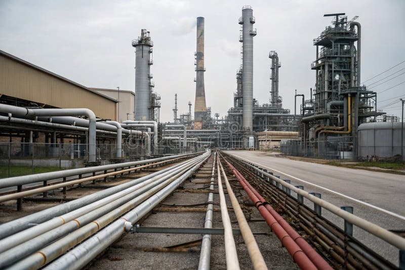 Large Refinery Complex with Pipelines Around Corridor Stock ...