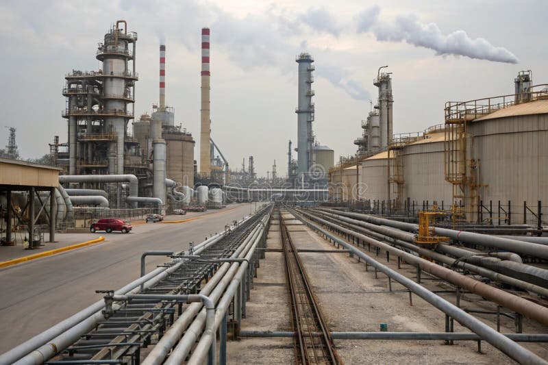 Large Refinery Complex with Pipelines Around Corridor Stock ...