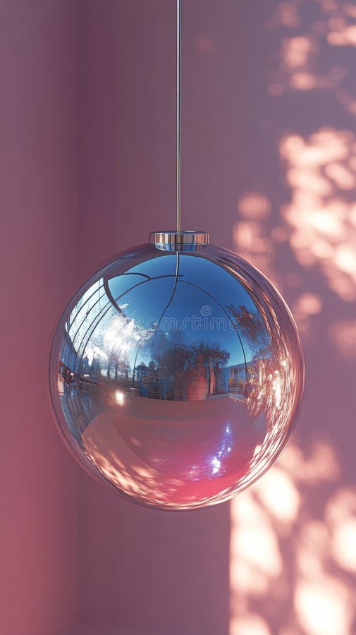 Large Reflective Sphere Hanging in Modern Interior Space with Soft ...