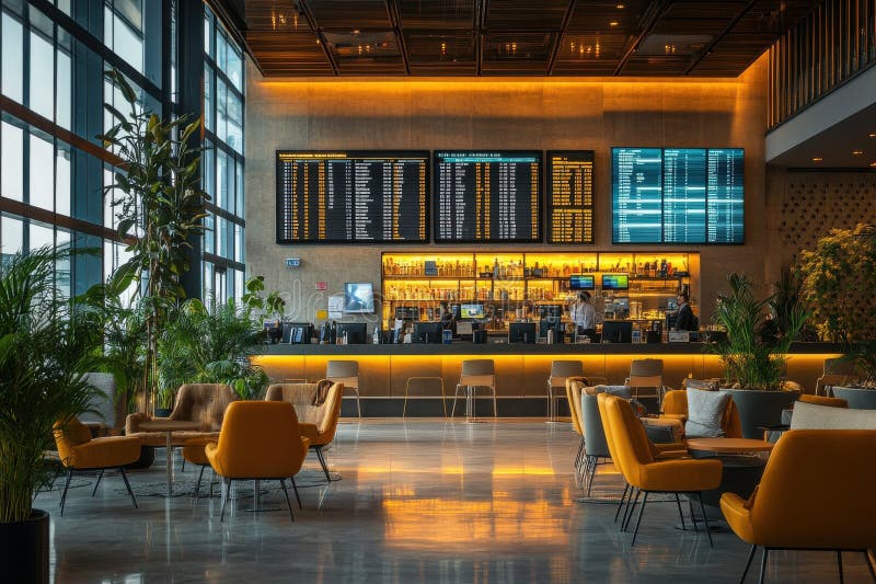 A Large Restaurant with a Lot of Seating and a Large TV Screen Stock ...