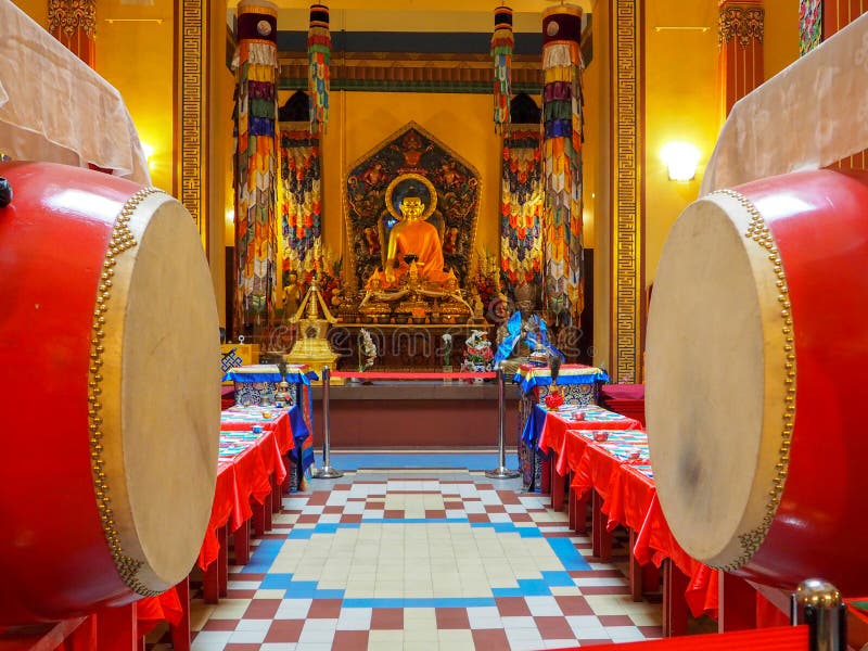 Large Ritual Drums in the Interior of a Buddhist Temple Stock Photo ...