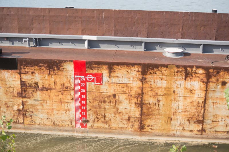 Large Rive Barge Depth Meter Stock Image - Image of hull, freight ...