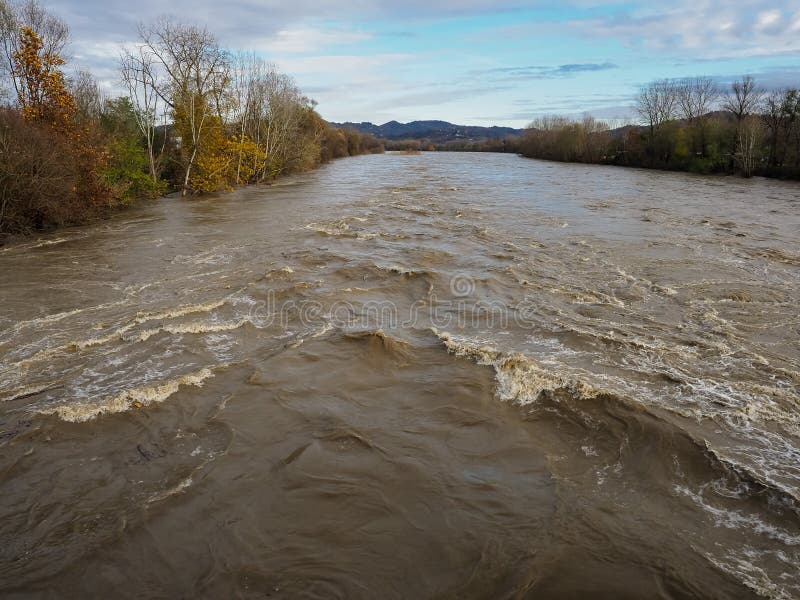 Large river flood stock photo. Image of skyline, large - 165772914