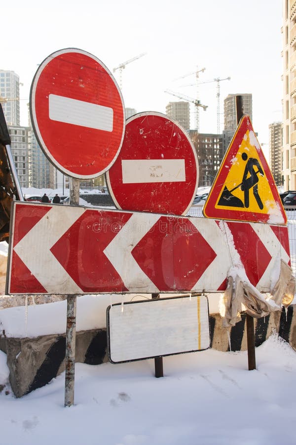 Large Road Signs are Prohibited on Construction Site Stock Image ...