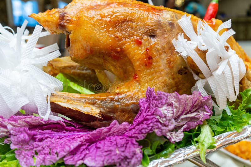 A Large Roast Turkey on the Holiday Table at Thanksgiving Stock Image ...