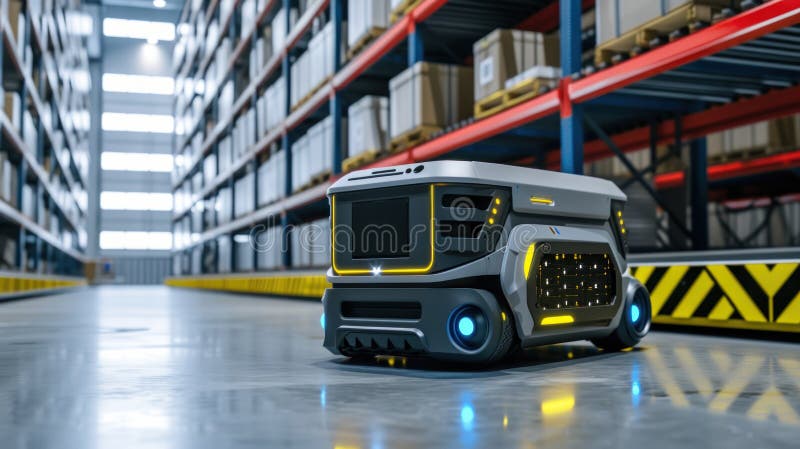 A Large Robot is Stationary in a Warehouse Setting Stock Illustration ...