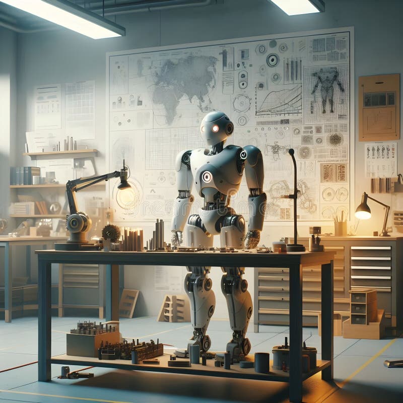 Large Robot Standing Against White Background Vector Illustration Stock ...