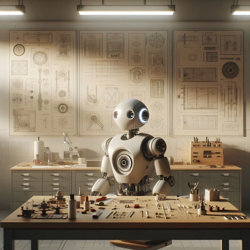 Large Robot Standing Against White Background Vector Illustration Stock ...