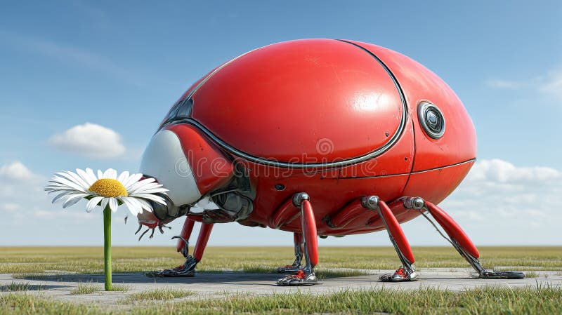 A Large, Robotic Ladybug with a Shiny Red Shell and Mechanical Legs ...