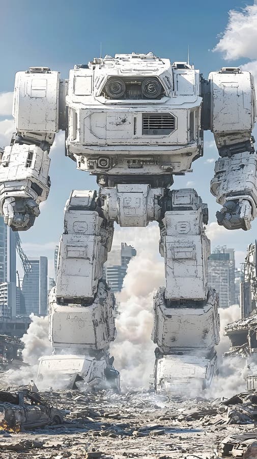Large Robotic Machine in Urban Destruction Stock Illustration ...