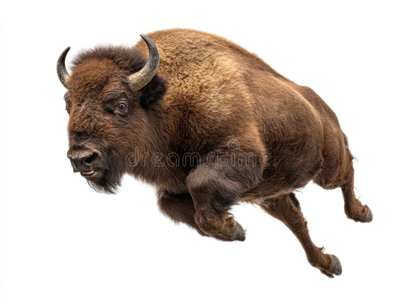 A Large, Robust Bison in Mid-stride Against a Plain White Backdrop ...
