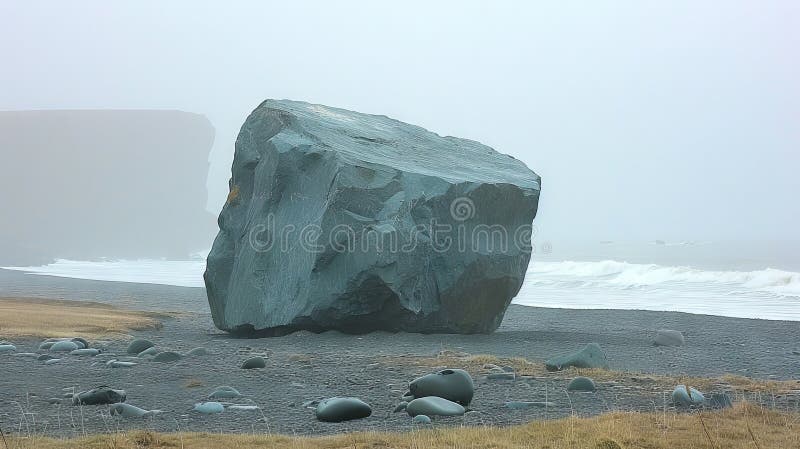 A Large Rock on the Beach Near the Ocean Stock Image - Image of igneous ...