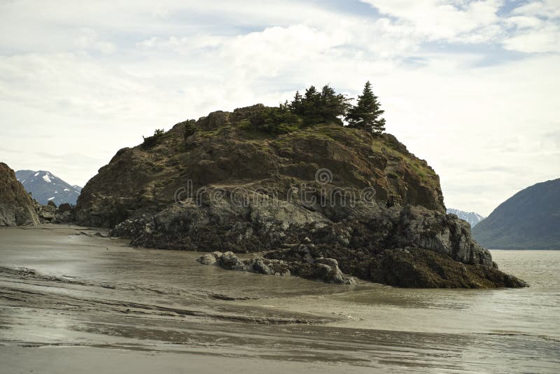 Large Rock on Beach View during Low Tide. Stock Image - Image of ...