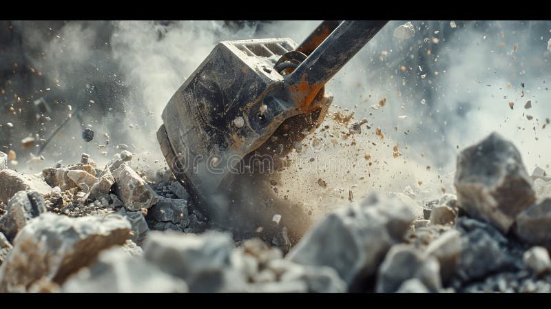 Large Rock is Being Destroyed by Large Hammer Stock Photo - Image of ...