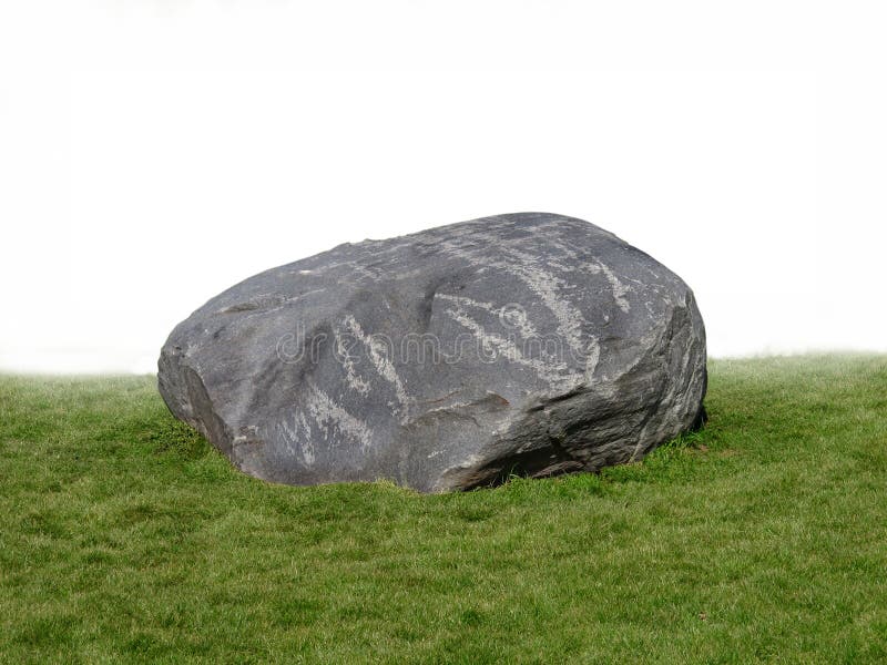 Large Rock Boulder On Grass . Stock Image - Image: 24243477