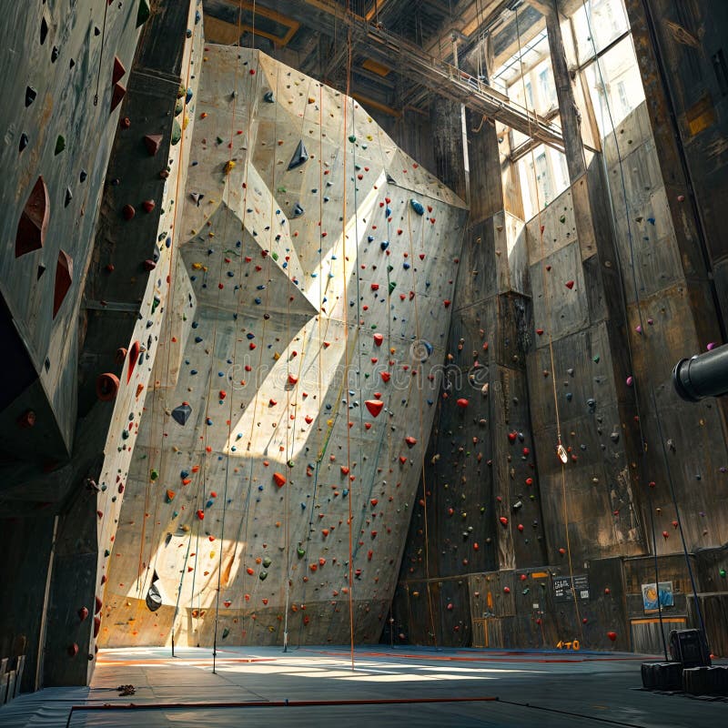 Large Rock Climbing Wall in an Industrial Building, without People ...