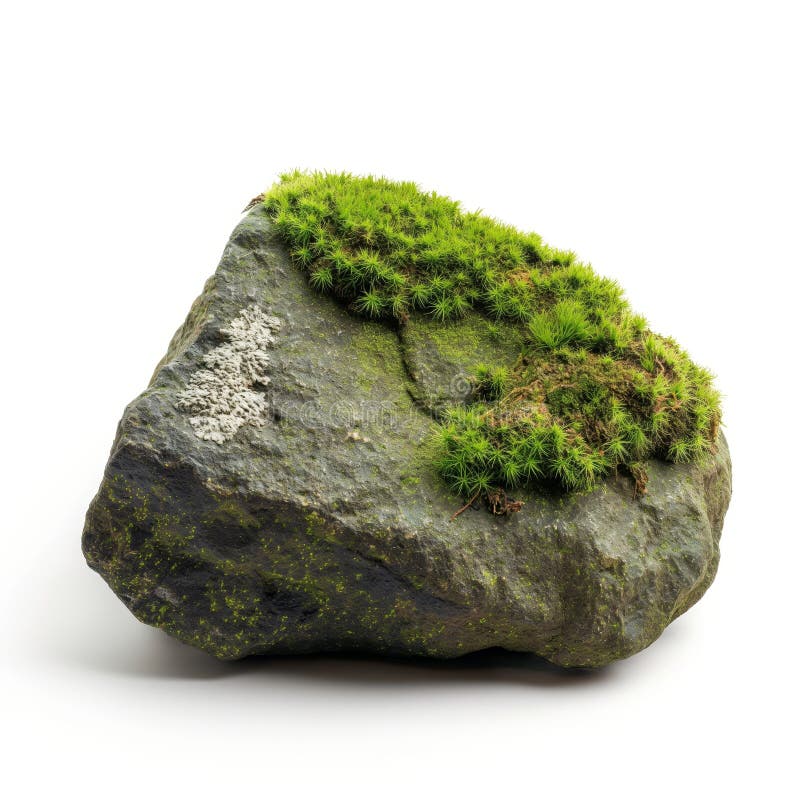 Moss-covered Rock Isolated on White Background Stock Photo - Image of ...