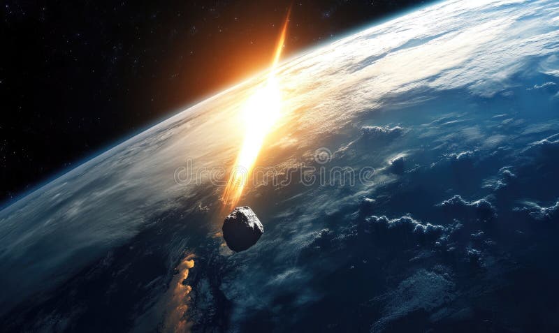 A Large Rock is Falling from the Sky Towards the Earth Stock Image ...