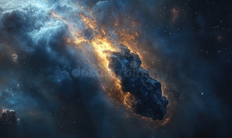 A Large Rock is Falling through Space, Surrounded by a Cloud of Dust ...