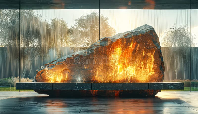 Large Rock with a Fire on it Stock Image - Image of surface, dark ...