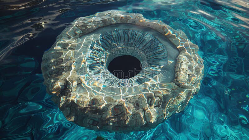 A Large Rock is Floating in the Water with a Hole in the Middle Stock ...