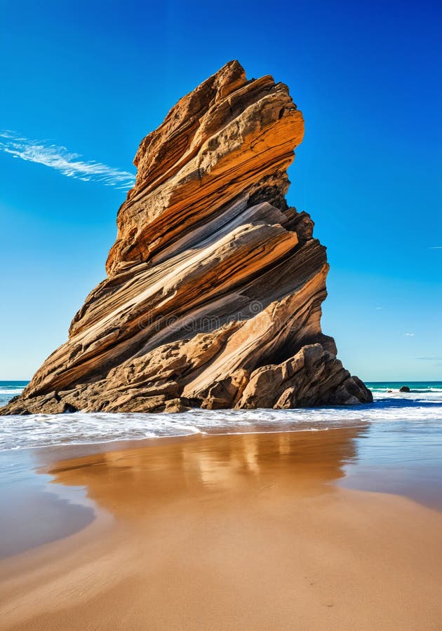 Large Rock Formation on Beach Stock Illustration - Illustration of ...