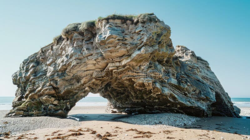 A Large Rock Formation on a Beach Near the Ocean Stock Photo - Image of ...