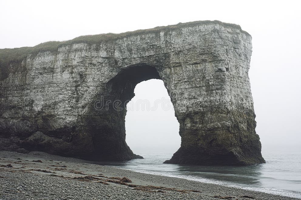 A Large Rock Formation on a Beach with Ocean Views Stock Photo - Image ...