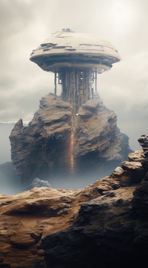 A Large Rock Formation with a Large Structure Coming Out of it Stock ...