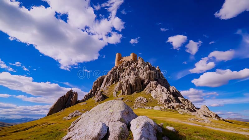 A Large Rock Formation in the Middle of a Grassy Field Stock Photo ...