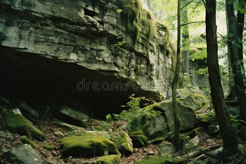 A Large Rock Formation in the Woods Stock Illustration - Illustration ...