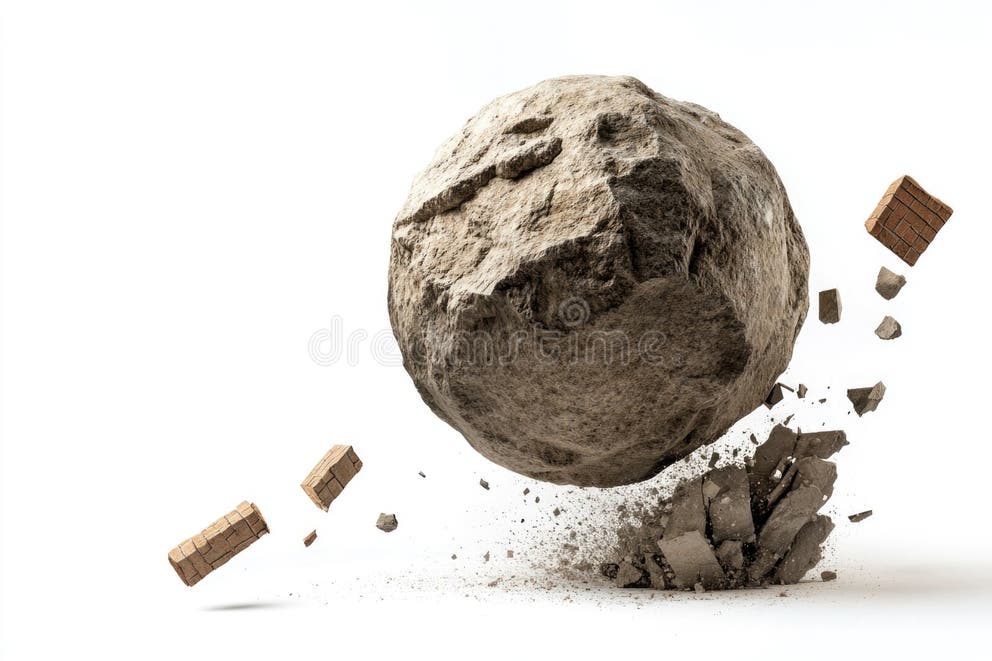 A Large Rock is Hit by a Hammer Onto a Brick, Causing Damage and ...